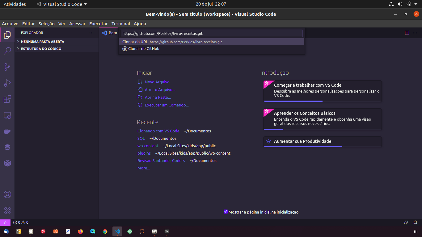 Usando o VS Code para clonar um repositório do GitHub na máquina local