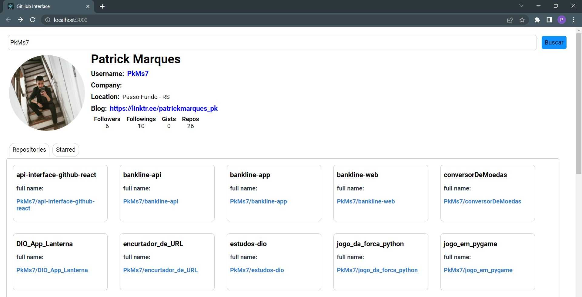 Projeto GitHub API Interface