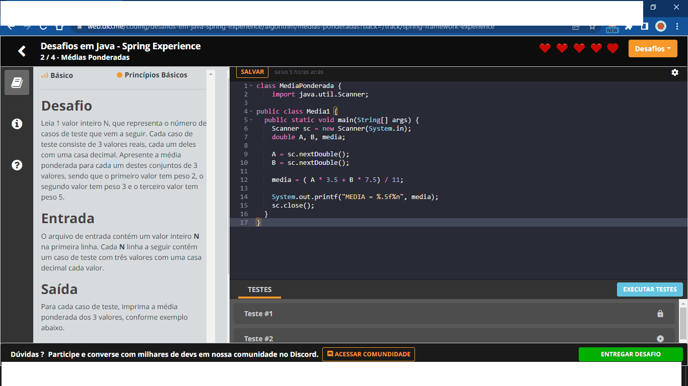 Médias Ponderadas Desafio Java
