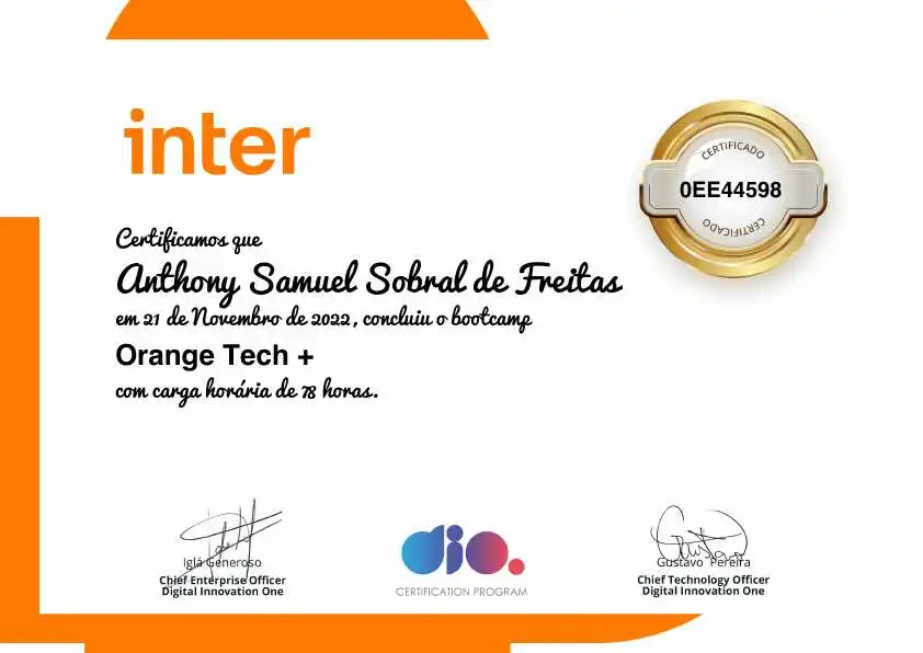GitHub - sammyfreitas/DIO_OrangeTechInter_FrontEnd: BootCamp Orange Tech+ Inter - DIO (Digital One)